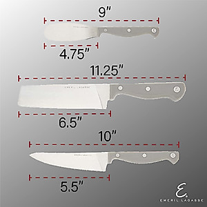 Emeril 3-Piece Specialty Cutlery Kitchen Knife Set (6.5" Nakiri, 5.5" Prep, & 4.75" Spreader Knives) (Grey)