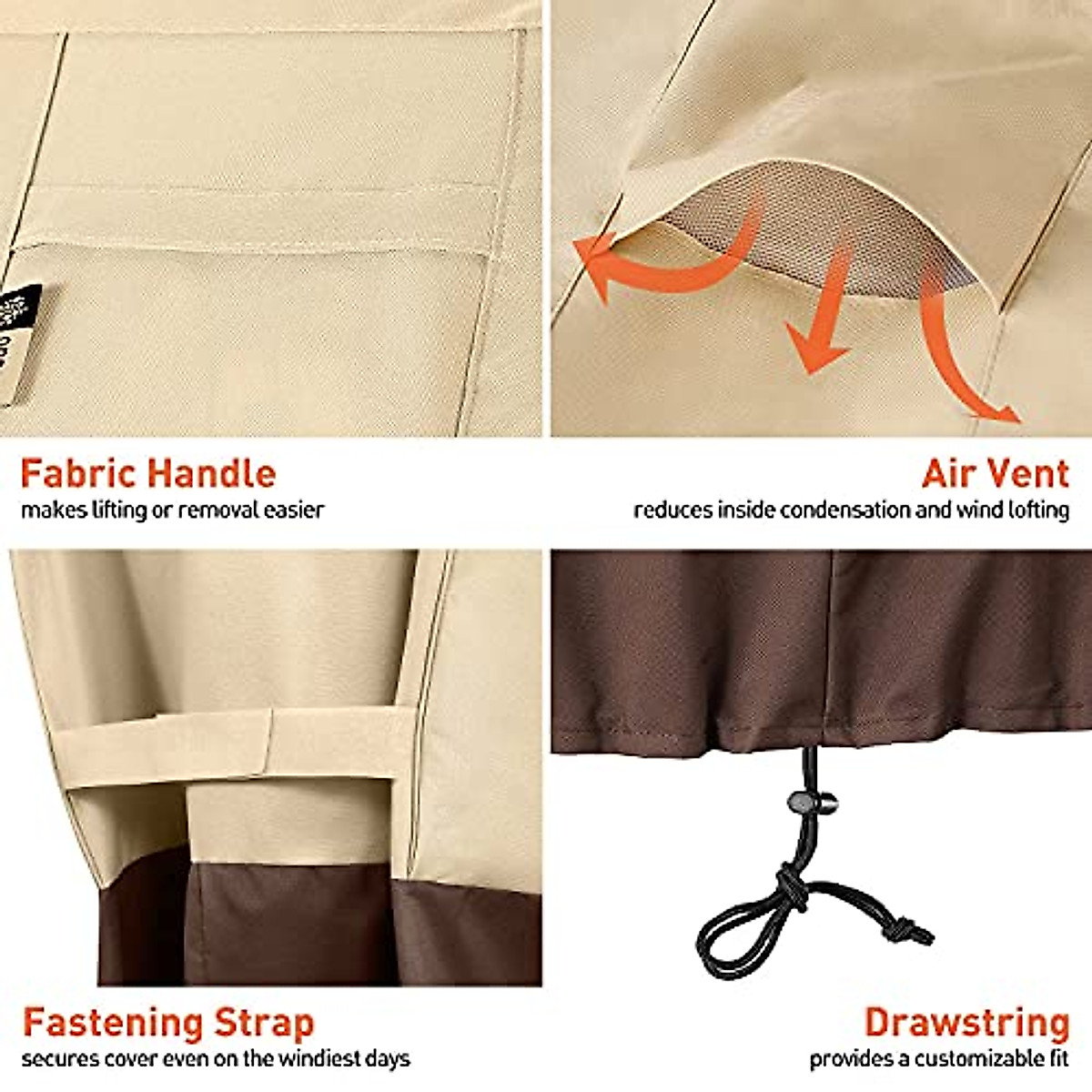 Arcedo BBQ Grill Cover, Heavy Duty 55 Inch Waterproof Gas Grill Cover for Weber Charbroil Nexgrill Brinkmann Grills and More, UV Resistant Outdoor 3-4 Burner Barbecue Cover with Air Vents, Beige&Brown