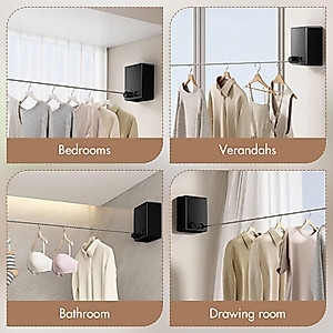 DWQOO Retractable Clothesline Indoor Outdoor Clothes Line, Portable Heavy Duty Washing Line, Heavy Duty Clothes Drying Laundry Line, Wall Mounted Drying Rack Clothing Line, Secure Lock System-Black