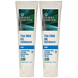 Desert Essence Tea Tree Oil Toothpaste - Mint - 6.25 Oz - Pack of 2 - Refreshing Taste - Deep Cleans Teeth & Gums - Helps Fight Plaque - Sea Salt - Pure Essential Oil - Baking Soda