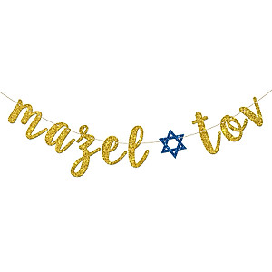 INNORU Mazel Tov Banner, Congratulations Party Decorations, Bar Mitzvah, Birthday, Wedding, Jewish Party Decorations Gold Glitter