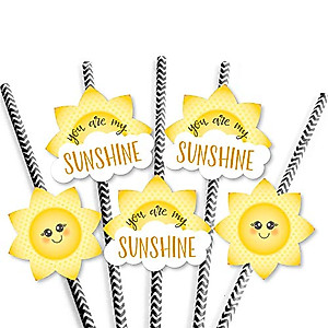 Big Dot of Happiness You are My Sunshine Paper Straw Decor - Baby Shower or Birthday Party Striped Decorative Straws - Set of 24