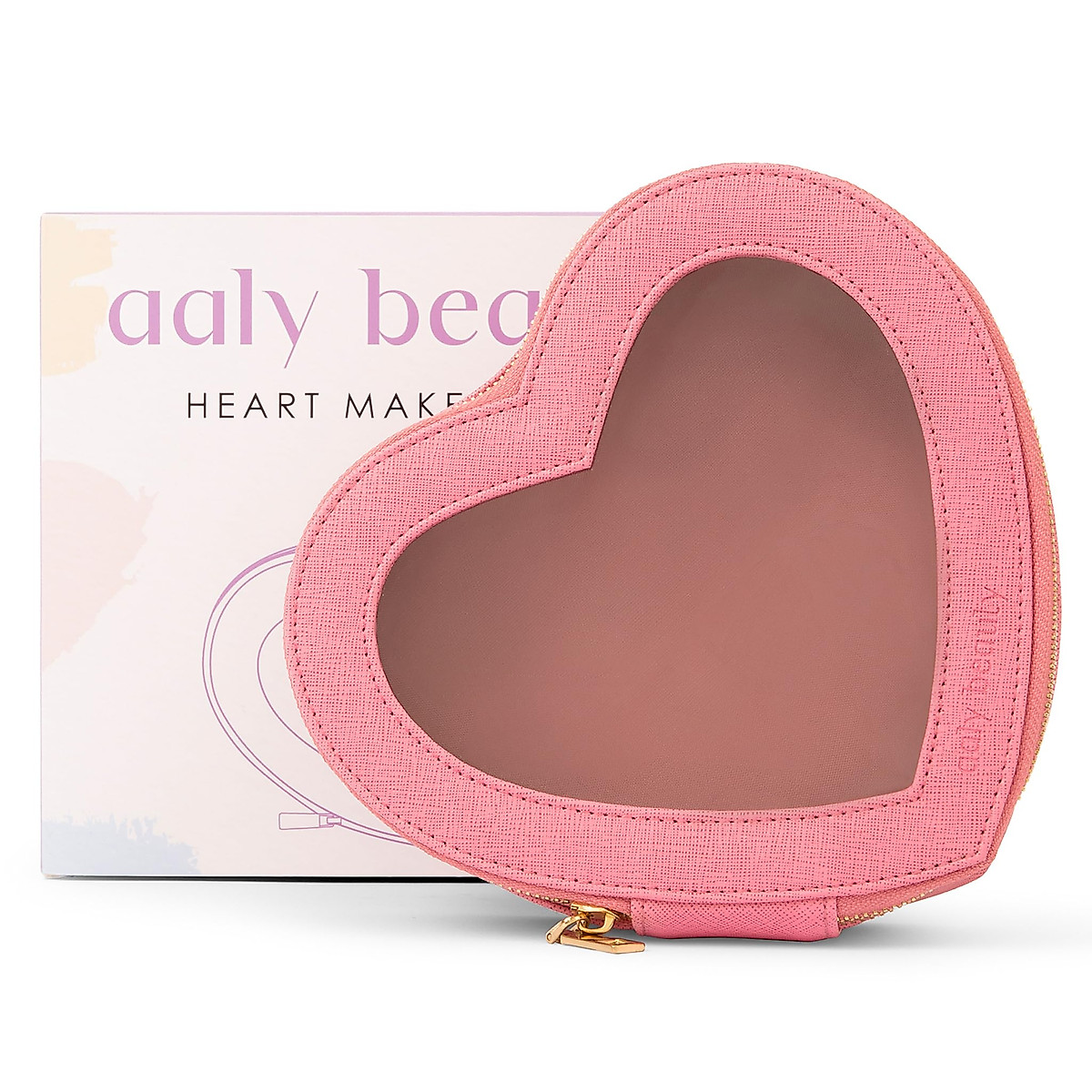 Aaly Beauty Heart Makeup Bag – Pink Heart Shaped Cosmetic Organizer with Clear Cover – Large Capacity for Full Size Makeup – Fits Daily Essential Skincare, Makeup and Brushes
