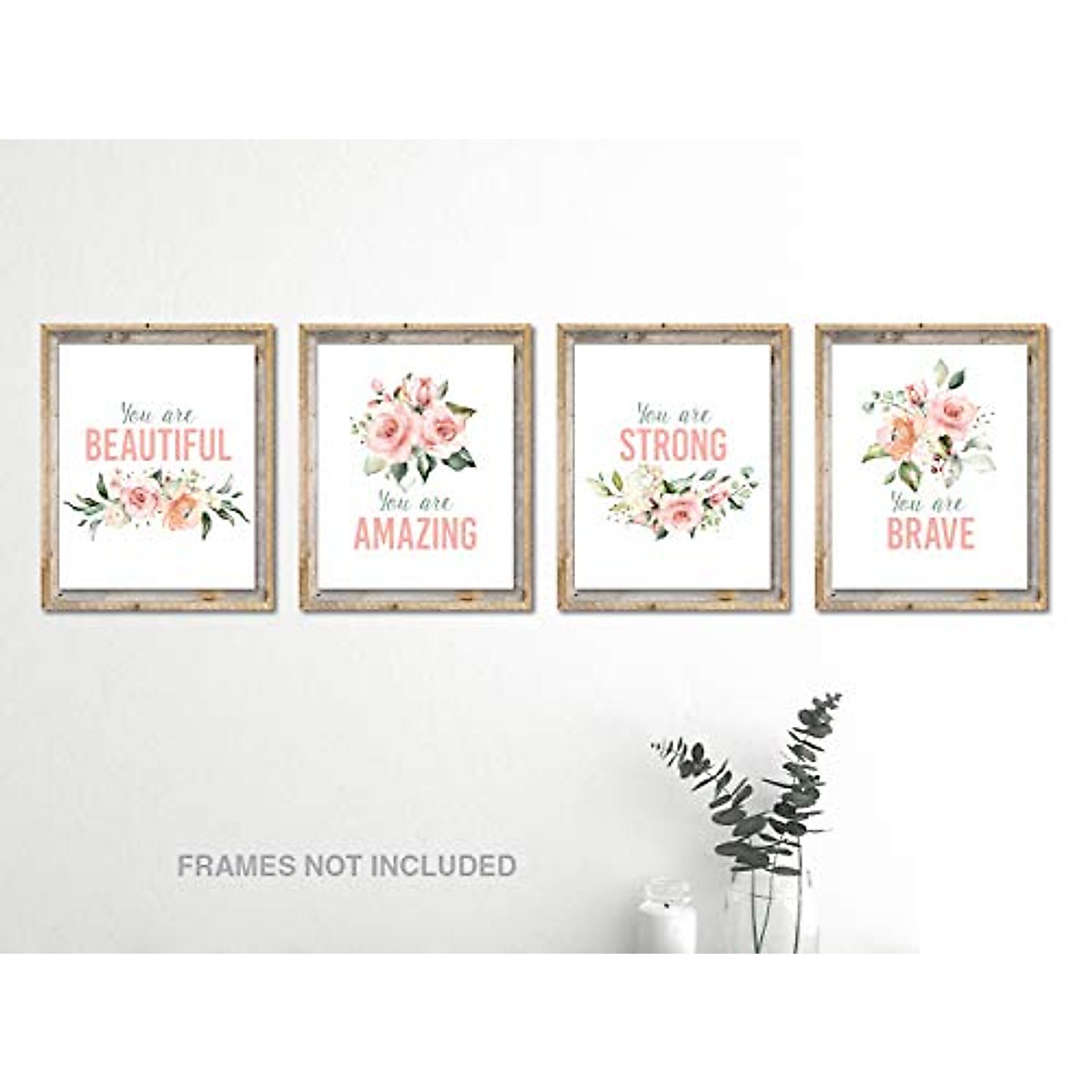 Confetti Fox Girls Inspirational Words Wall Decor, Pink Floral Modern Art, Positive Motivational Quotes, Teen Flowers Affirmations Typography Posters (8x10 Unframed Set of 4 Prints)