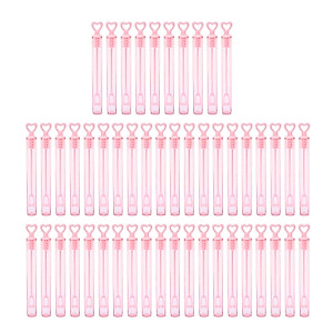 Hztyyier Mini Bubble Wands Heart Shaped Pink Transparent Bubble Sticks 50pcs Party Favors Game Rewards Weddings Kids