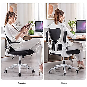 Office Chair Height-Adjustable Ergonomic Desk Chair with Self-adaptive Lumbar Support, Breathable Mesh Computer Chair High Back Swivel Task Chair with Flip-up Armrests - White