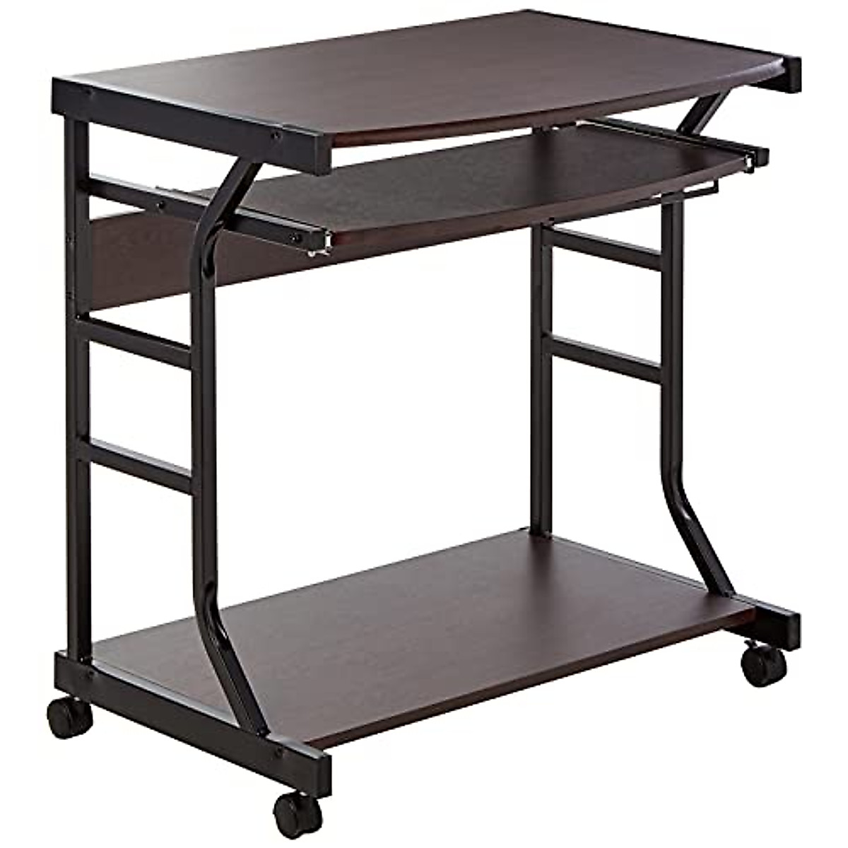 Target Marketing Systems Berkeley Mobile Desk with Pull Out Keyboard Tray and Lockable Wheels, Modern Rolling Laptop Table Ideal for Working from Home, 27.5", Espresso