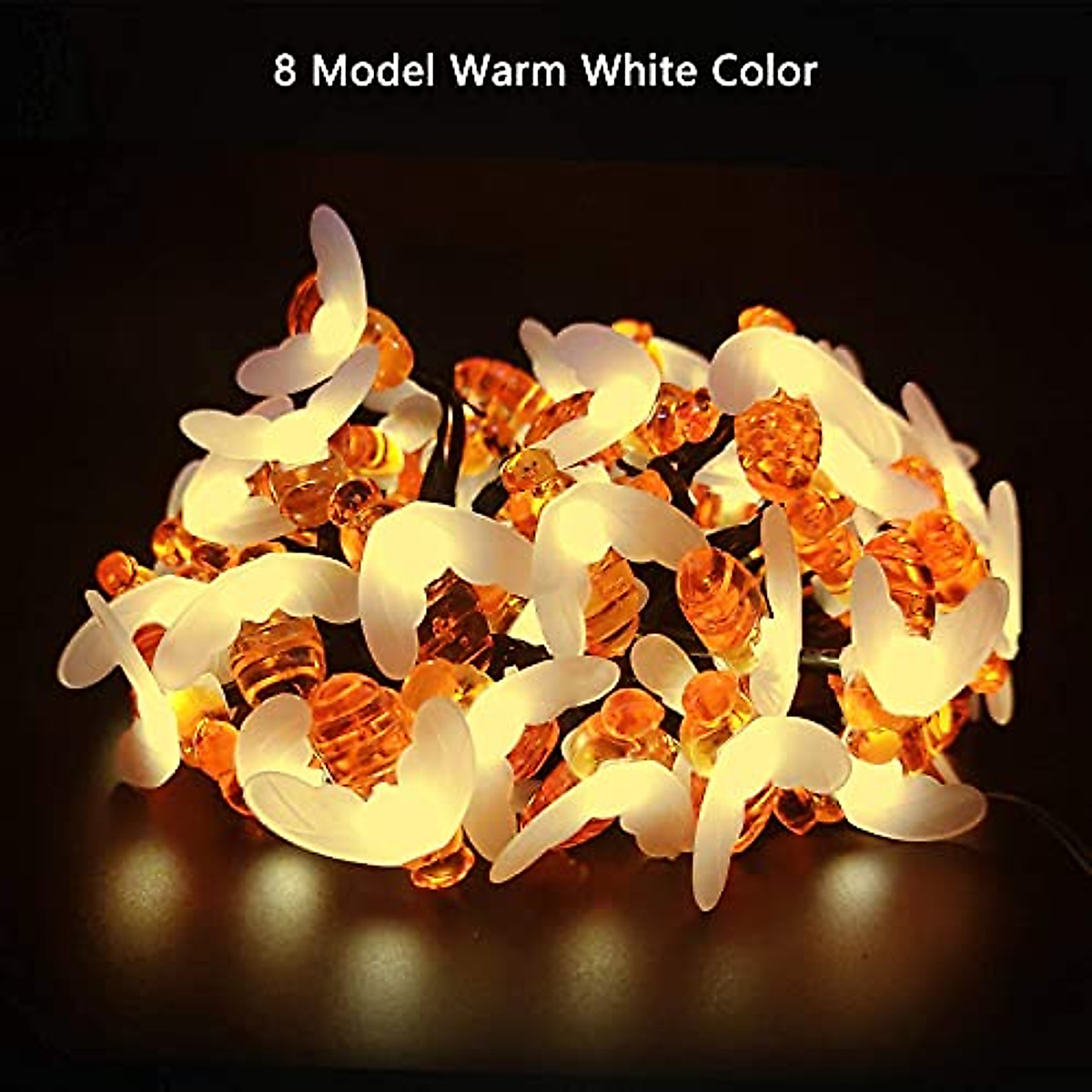 Kisosmart Hebeco Outdoor String Lights led with Two-Way Charging, 23ft 50LED Honey Bee Solar String Lights Outdoor Decorative and Indoor for Garden,Patio，Wedding,Party Decorative Lights