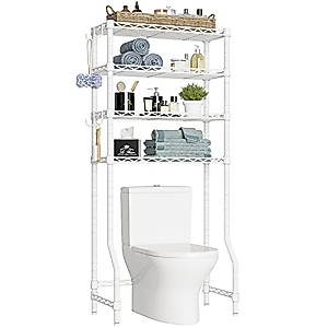VIPEK X4 White Over The Toilet Storage Cabinet Bathroom Rack 4-Tier Adjustable Shelves for Bathroom Toilet Storage Shelf Organizer Heavy Duty Corner Stand Sturdy Anti-Tilt Tower Shelf Space Saver