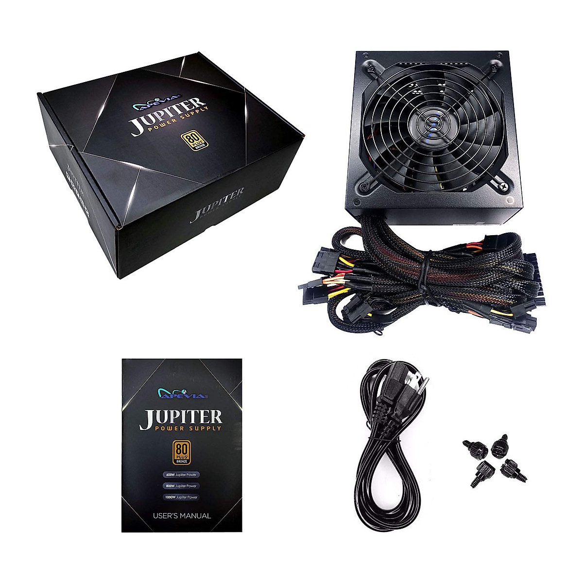 Apevia JUPITER1000W Jupiter 1000W 80 Plus Bronze Certified Active PFC ATX Gaming Power Supply, Support Dual/Quad Core CPUs, SLI/Crossfire/Haswell