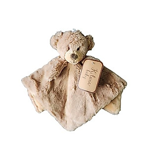 K. Luxe Baby Security Blanket Lovey with Rattle (Brown Bear), 14" x 14"