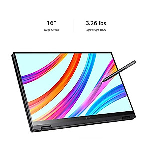 LG gram 16'' 2-in-1 Ultra-Lightweight Laptop, QHD IPS (2560 x 1600)16:10 TouchDisplay, 21 hr BatteryLife, Intel Evo Core i7-1165G7, Wi-Fi6, Thunderbolt4, Stylus Pen, Win 11 (16GB RAM | 512GB PCIe SSD)