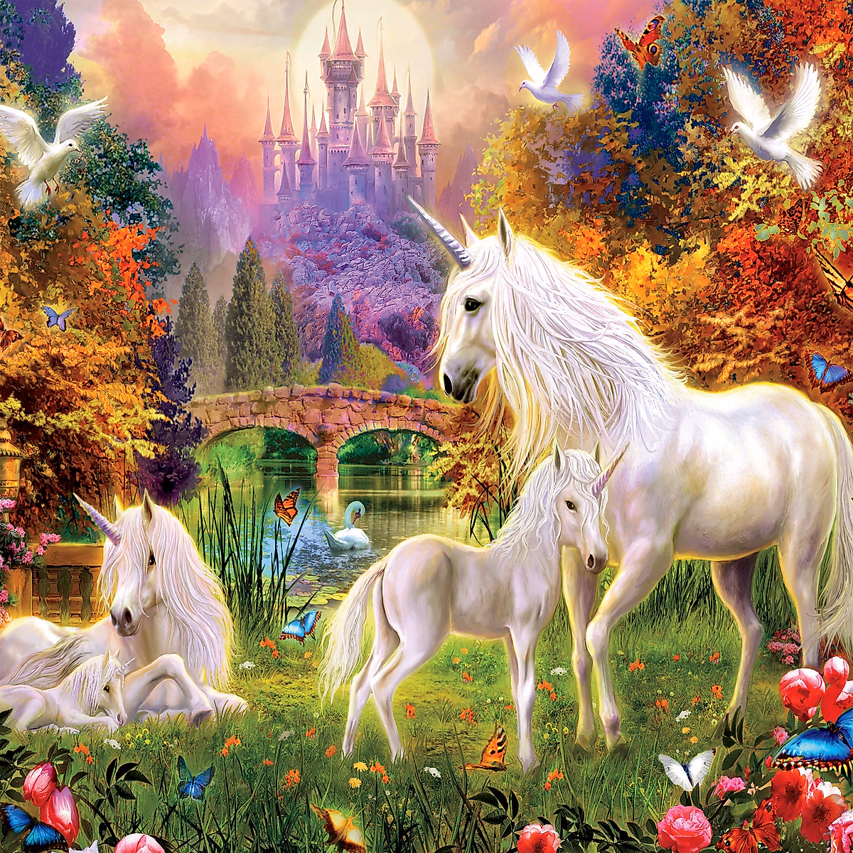 Ceaco - Unicorns Glitter - The Castle Unicorns- 100 Piece Jigsaw Puzzle