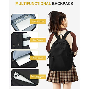 UPPACK College Backpack for Women Man Casual Daypack Backpacks Lightweight Travel Cute Preppy Backpack Aesthetic Simple Black Backpack Waterproof Carry On backpack for Airplanes College Essentials