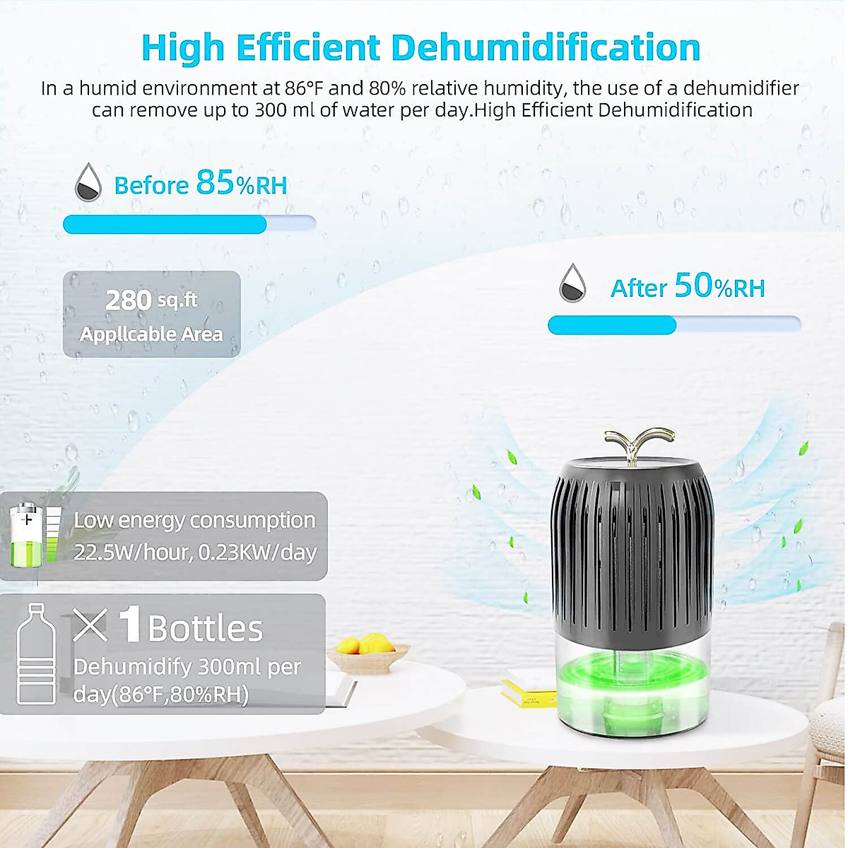Donatello Small Dehumidifiers for Home, 35 OZ Ultra Quiet Dehumidifiers with 7 Color LED Light & Auto Shut Off, 280 sq.ft Mini Dehumidifiers for Bathroom Bedroom RV Closet Office Kitchen