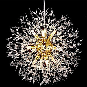 Vikaey Dandelion Crystal Chandeliers, 12-Light Firework Modern Sputnik Chandelier Ceiling Light Fixture Pendant Lighting for Dining Room Bedroom Kitchen Island Living Room,Glod