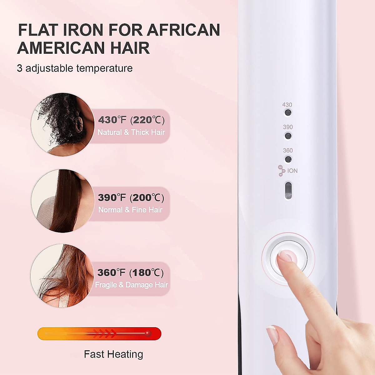 Hair Straightener and Curler 2 in 1, Negative Ion Flat Iron Curling with Ceramic Plates and Dual Voltage Straightening Iron for Black Women, with Auto Shut-Off