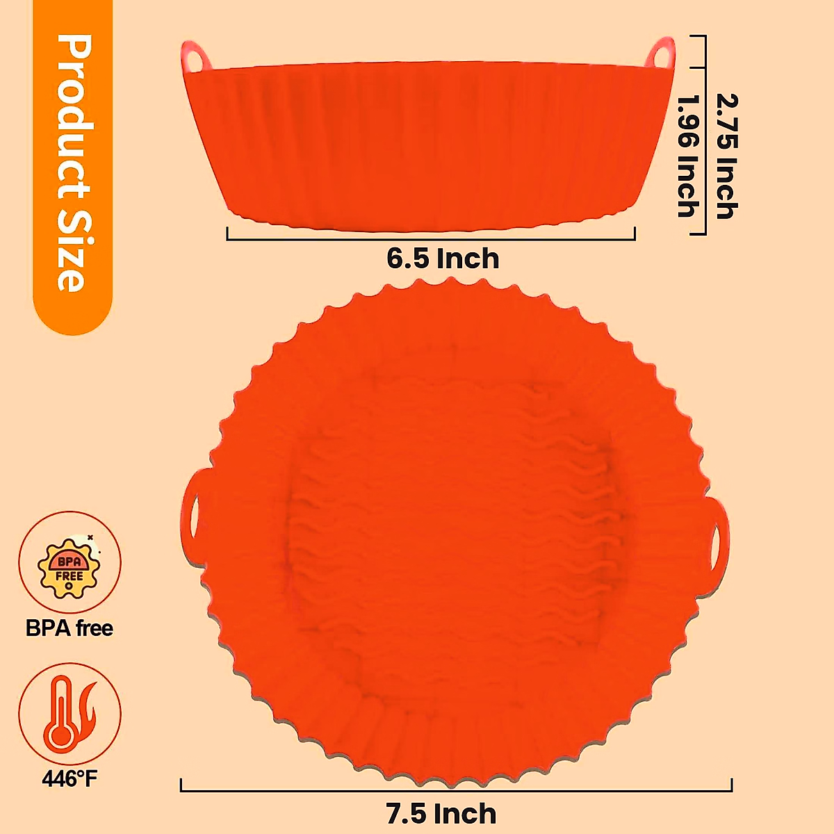 PAMTOL Reusable Silicone Air Fryer Liners 7.5inch, For 3-5QT Airfryer - Non-stick, Easy to clean, Heat Resistant, Silicone Air Fryers Baskets, Silicone Pots for Air Fryer, Oven, 2Pack(Red & Blue)