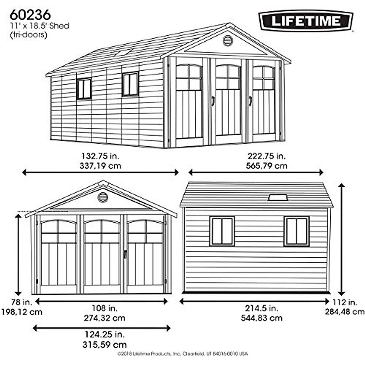 Lifetime 60236 11 x 18.5 Ft. Outdoor Storage Shed, 11 x 18.5, Desert Sand