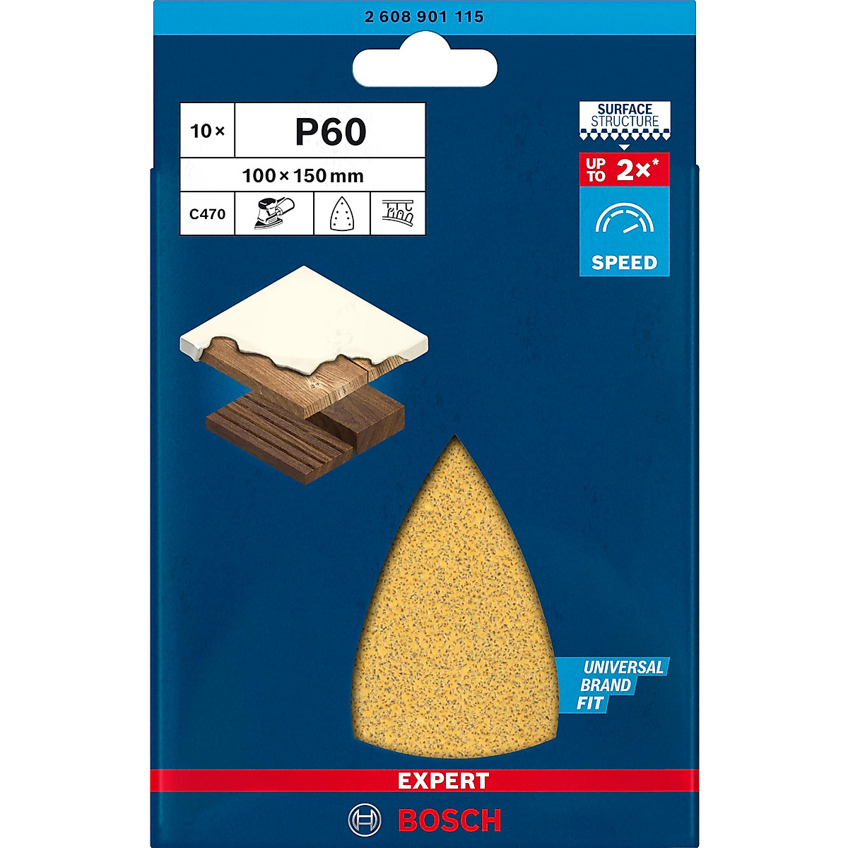 Bosch Professional 10x Expert C470 Sandpaper (for Hardwood, Paint on Wood, 100x150 mm, Grit 60, Accessories Multi Sander)