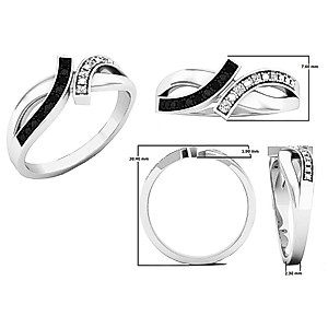 Dazzlingrock Collection 0.06 Carat (ctw) Sterling Silver Round Black and White Diamond Ladies Bypass Promise Ring, Size 8