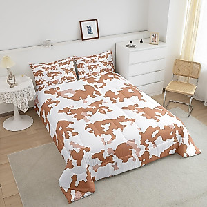 Erosebridal Ochre Yellow Cowhide Bedding Set Farm Animals Quilt,Bull Cattle Longhorn Cow Print Comforter Set Farmhouse Western Animal Skin Duvet Insert Full,Wild Animal Room Decor for Teen Girls