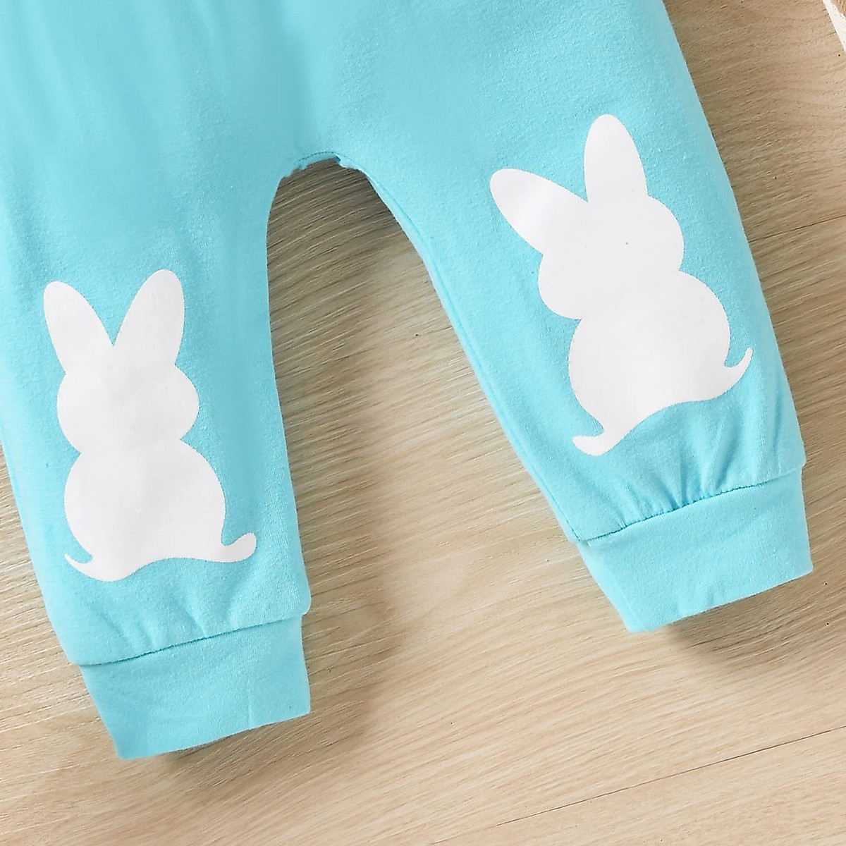 MINIFEIKO My First Easter Outfit Preemie Newborn Infant Baby Boy Long Sleeve Bow Tie Romper Bunny Pants Sets with Hat 1st Easter Day Bodysuit (White, 12 Months)