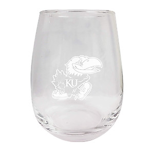 R and R Imports Kansas Jayhawks Etched Stemless Wine Glass 15 oz 2-Pack Officially Licensed Collegiate Product