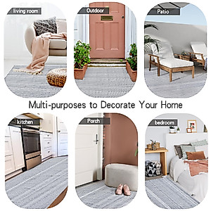JinKune Area Rug 4'x6' Washable Outdoor Rugs, Gray Cotton Hand-Woven Patio Rug, Boho Bedroom Rug Entryway Rugs, Farmhouse Foldable Floor Carpet Indoor for Bedroom Kitchen Living Room Dining Room