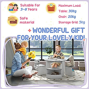 Qaba Kids Table and Chairs Set, 5 Piece Toddler Table and Chairs Set with Storage for Art, Craft, Drawing, Playroom, Classroom, Nursery, Gray