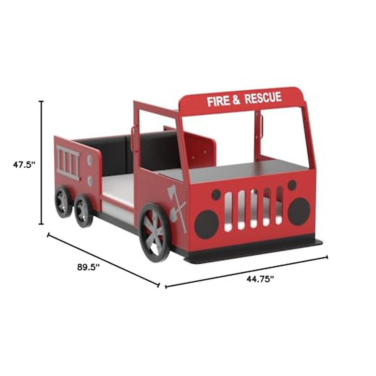 Furniture of America Jennen Novelty Metal Fire Truck Twin Bed in Red