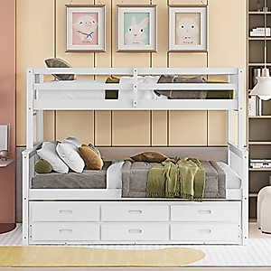 Harper & Bright Designs Twin Over Full Bunk Bed with Twin Size Trundle and 3 Storage Drawers, Separable Bunk Beds Twin Over Full Size, Wood Bunk Bed Frame for Kids Teens Boy & Girls (White)