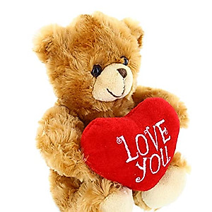 Plushland Stuffed Mocha Heart Bear – Love You- Plush Bear Toy for Kids & Adults - Embroidered Heart Pillow - Brown-6 inches