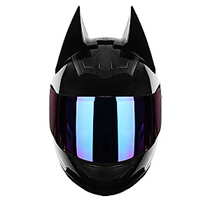 DCLINA Motorcycle Knight Helmet Cat Ear Helmet for Boys, Men and Women DOT Certified Full Face Modular Motocross Helmet Flip-Up Helmets for Street Scooter ATV, Bright Black (54-62cm)