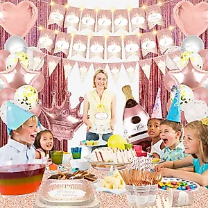 Rose Gold Party Supplies, Rose Gold Birthday Party Decorations for Girls, Women, Includes Dinner Plate, Dessert Plates,Tableware, Rose Gold Tablecloth, Cups, Table Napkins, Flag, Serves 20 Guests