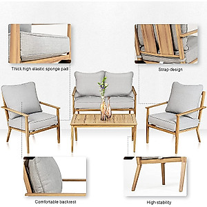 SUNCROWN 4-Piece Outdoor Patio Sofa Furniture Set Heavy Duty Conversation Set, Metal Frame Armchairs Loveseat Set with Grey Cushions and Coffee Table, Grey