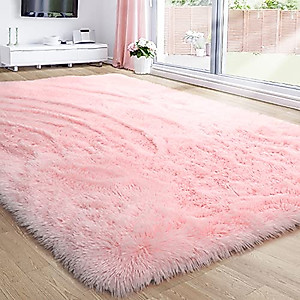 Pink Area Rug for Girls Bedroom,Fluffy Shag 4'X6' Living Room,Furry Carpet Kids Room,Shaggy Throw Nursery Room,Fuzzy Plush Dorm,Pink Carpet,Cute Room Decor Baby