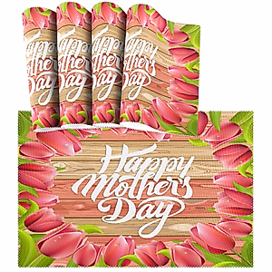 Naanle Happy Mother's Day Placemats Set of 4 Watercolor Wooden Tulips Non Slip Heat-Resistant Washable Table Place Mats for Kitchen Dining Table Home Decoration 12" x 18"