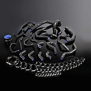PIT66 Silicone Radiator Ancilarry Hose Kit,Compatible with 86-92 Toyota Supra MK3 MA70 7M-GT Black with Clamps