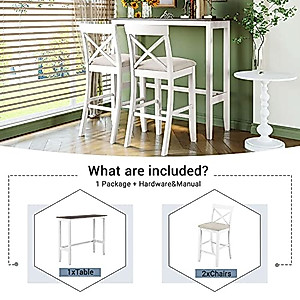 FRITHJILL Bar Height Dining Table Chairs Set, Farmhouse Style Space Saver Rectangular Sofa Pub Table with 2 Upholstered Seat Chairs