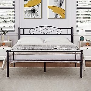 VECELO Metal Platform Bed Frame with Headboard & Footboard, Steel Slats Mattress Foundation, No Box Spring Needed, Queen, Matte Black