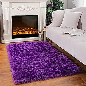 BENRON 3x5 Area Rug,Purple, Faux Sheepskin Rugs for Bedroom Living Room, Plush and Soft Carpets Door Mat Table Tops Sofa Covers Luxury Home Decor