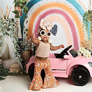 Toddler Girl Summer Clothes Baby Boho Outfit Strap Crop Cami Top Bell Bottom Pants Set Floral Groovy Clothing (White&Yellow,2-3T)