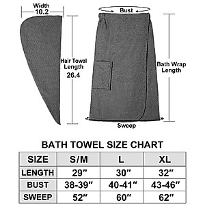 Kniffi Womens Wrap Towel Spa Wraps & Hair Towel Body Wrap Adjustable Closure Bathrobe Grey XL