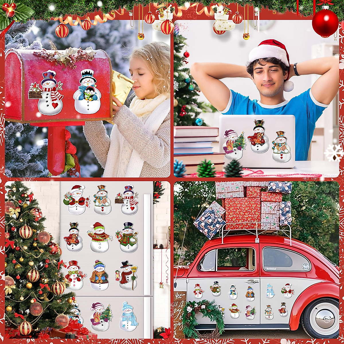 Christmas Snowman Refrigerator Magnets Decoration 12Pcs, Magnetic Holiday Snowman Car Decals Fridge Garage Door Stickers, Waterproof Decorative Xmas Snowman Magnet Accessories for Party Decor
