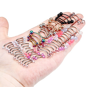 Hoeudjo 60PCS Vorious Sizes Snake Eyes Tongue Ring 16G Surgical Steel Snake Bite Piercing Jewelry Curved Barbell Eyebrow Rings Rook Daith Earrings for Women Men