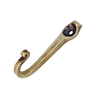 Living Ideas Hand Forged Metal Coat Hook Wrought Iron Handmade Rustic Hook for Towel, Plant & Mug Blacksmith Farmhouse Bathroom Hook Rack Antique Brass Finish Heavy Duty Kitchen Utensils Hooks