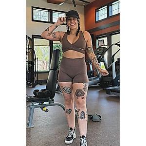 Aoxjox Vital Seamless Biker Shorts for Women High Waist Workout Shorts Booty Running Yoga Shorts 5" (Vital New Fudge Coffee, Medium)