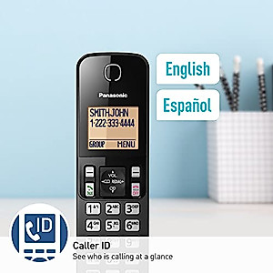 Panasonic Expandable Cordless Phone System with Amber Backlit Display – 2 Handsets – KX-TGC352B (Black)