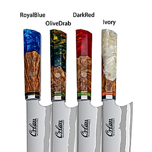 Orlan Kiritsuke Chef Knife - 8 inch - Professional Kitchen Knife - Hand Forged 67 Layers - Japanese 440C Stainless Steel - Damascus Blade - with Sheath & Case - DarkRed